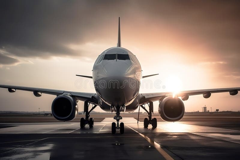 Airplane Front View at Sunrise. Stock Illustration - Illustration of ...