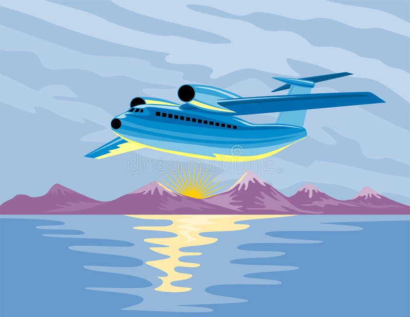 Airplane in full flight stock vector. Illustration of sunrise - 3889872