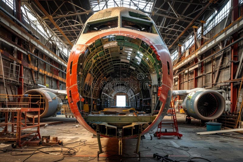 Aircraft Fuselage Undergoing Maintenance in Hangar Stock Image - Image ...