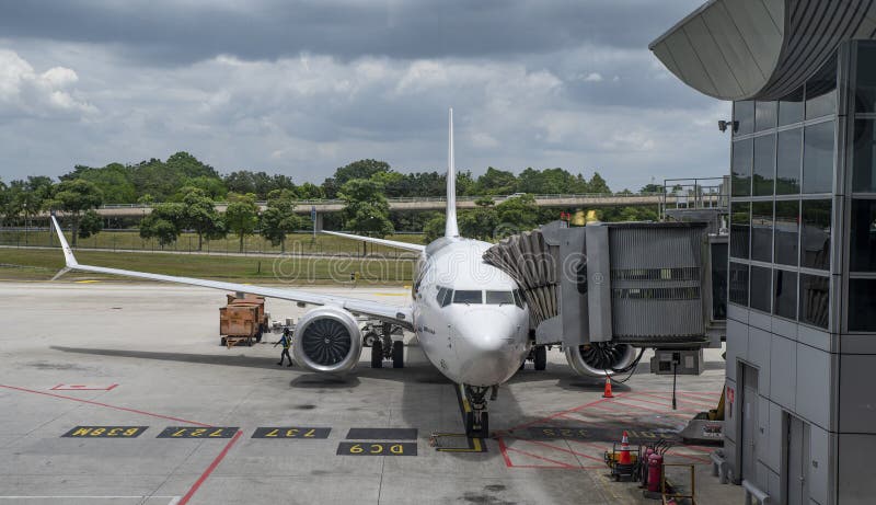 Airplane at Gate Getting Ready for Flight - Travel Concept Stock Photo ...