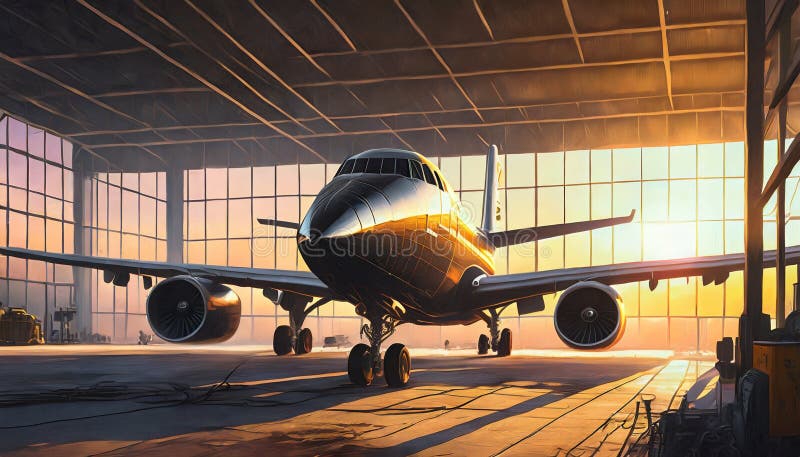 Airplane in hangar stock illustration. Illustration of airplane - 325438216