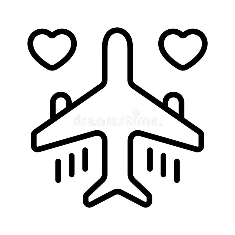 Airplane with Heart Denoting Icon of Honeymoon Travel, Ready To Use ...