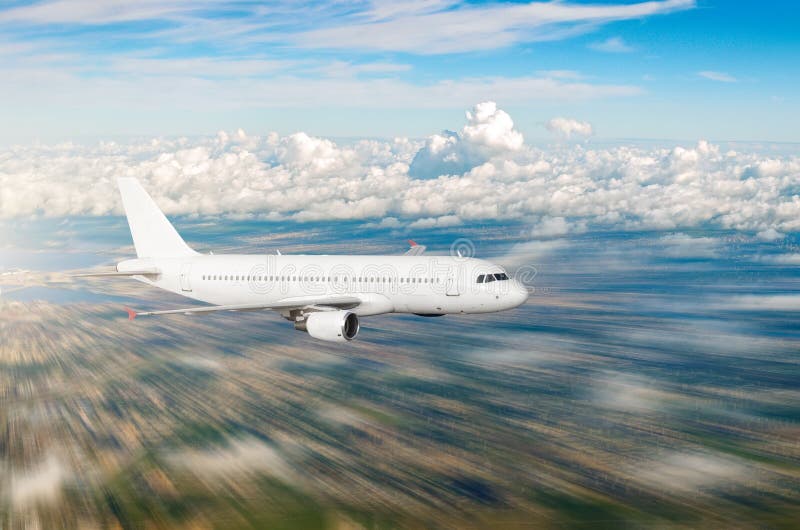 Airplane at High Speed Flies Over the City. Stock Image - Image of ...