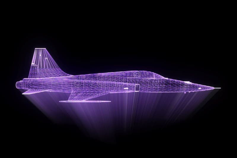 Airplane in Hologram Wireframe Style. Nice 3D Rendering Stock ...
