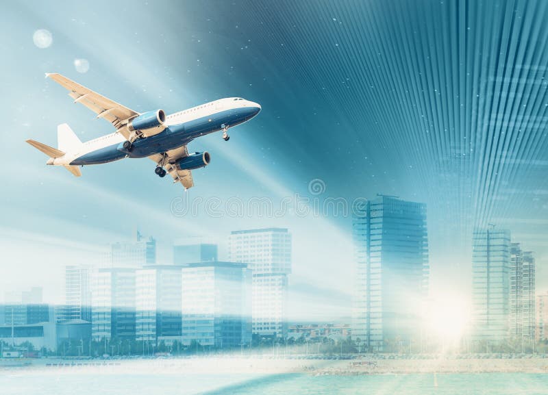 Airplane Hovering Highly in the Sky Stock Image - Image of modern ...