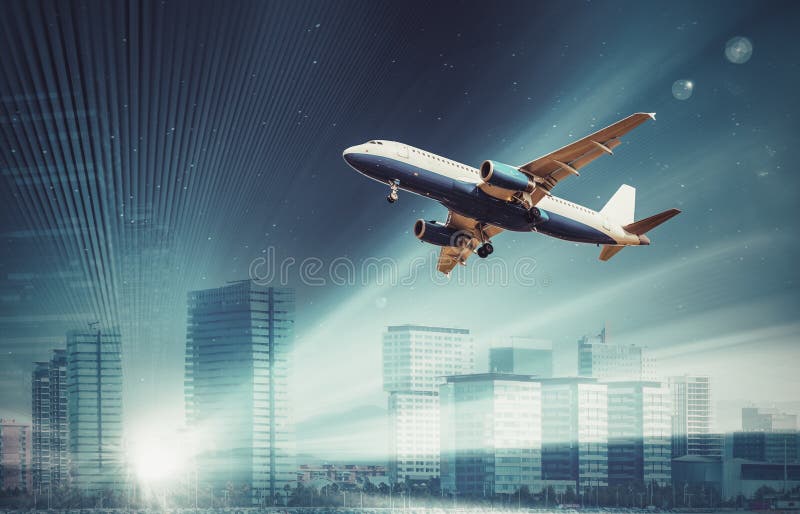 Airplane Hovering Highly in the Sky Stock Image - Image of cloud ...