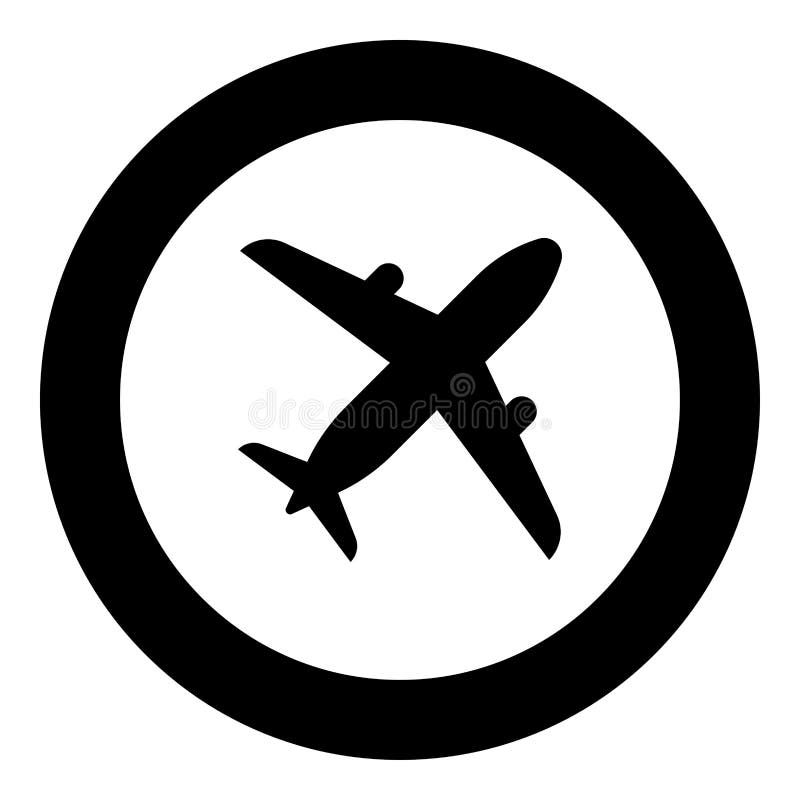 Airplane Icon Black Color in Round Circle Stock Vector - Illustration ...