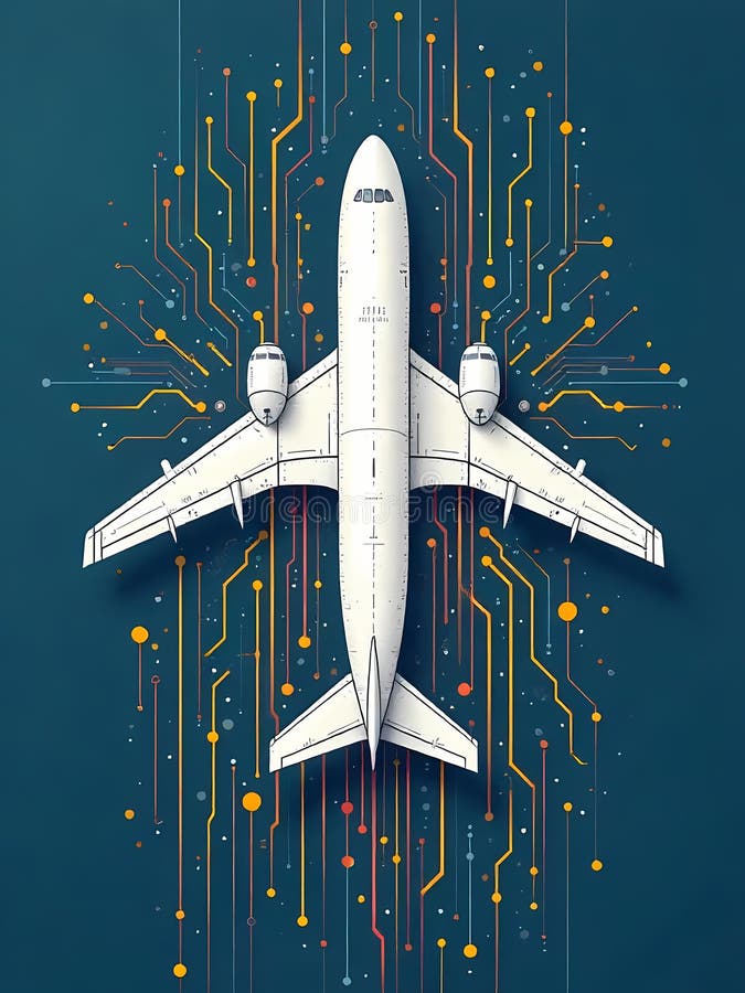 Airplane Illustration Surrounded by Digital Circuits, Symbolizing ...