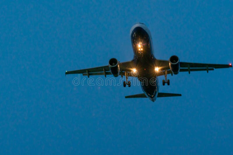 Airplane Immediately after Take Off from Airport, Sky View at Night ...