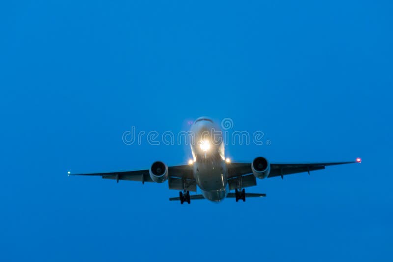 Airplane Immediately after Take Off from Airport, Sky View at Night ...