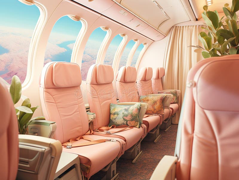 Airplane Interior Elegance with Pastel Pink Seats and Stylish Comfort ...