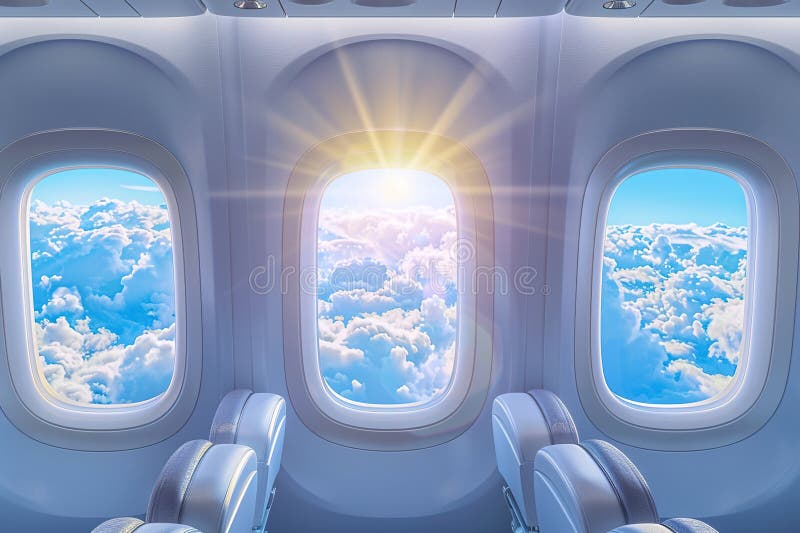 Airplane Interior with Many Windows and Seats in a Row. Ai Generative ...