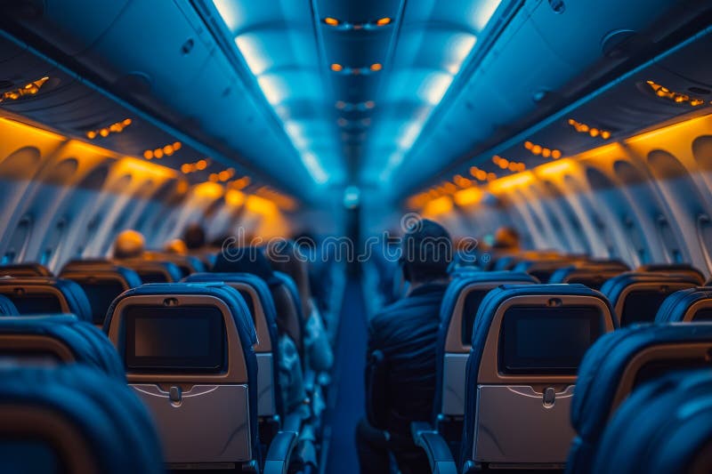 Airplane Interior with Passengers. a View from the Back of an Airplane ...