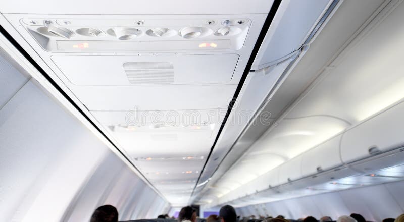 Airplane interior view. stock image. Image of extension - 135495101
