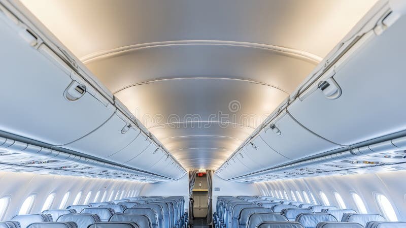 Airplane Interior: View from the Passenger Seats Toward the Exit Row ...