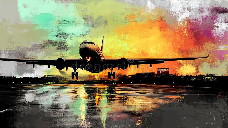 Airplane Landing Abstract Art Stock Illustration - Illustration of ...