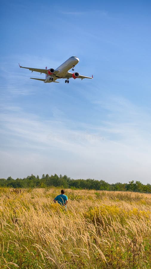 Airplane Landing on the Airport. Perfect View on the Airplane with ...