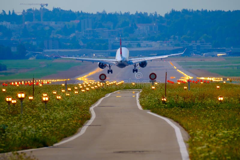 Airplane Landing at Airport Runway Stock Image - Image of travel ...