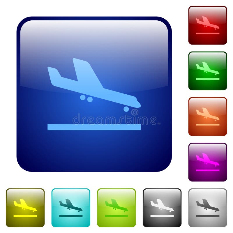 Airplane Landing Color Square Buttons Stock Vector - Illustration of ...