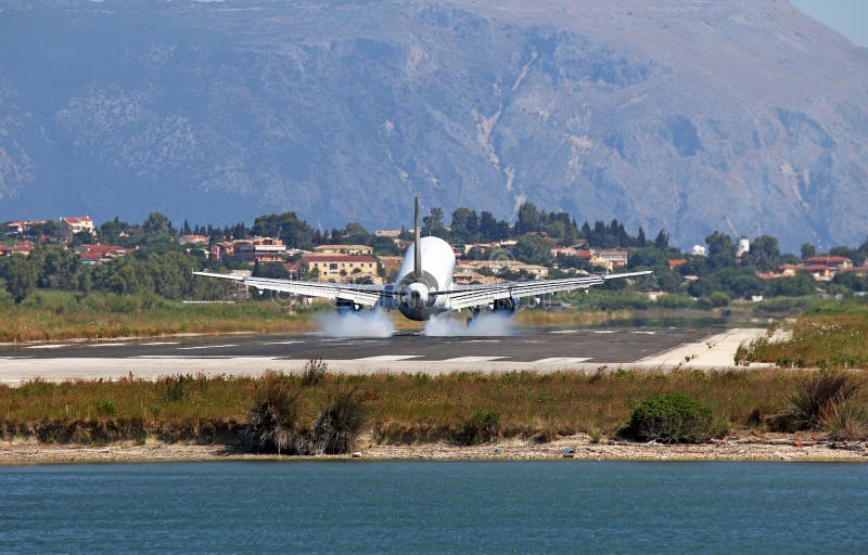Airplane Landing on Corfu Airport Stock Photo - Image of aircraft ...