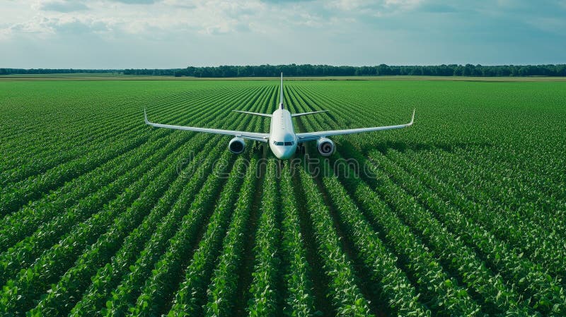 Airplane Landing Over Lush Green Soybean Field Stock Photo - Image of ...