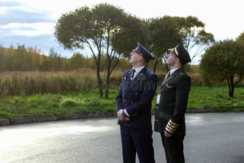 Airplane Landing Pilots Smile Uniform Professional Captain Stock Image ...