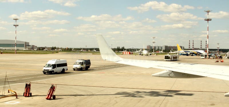 Airplane in Landing Runway Road Stock Image - Image of airplane, silver ...
