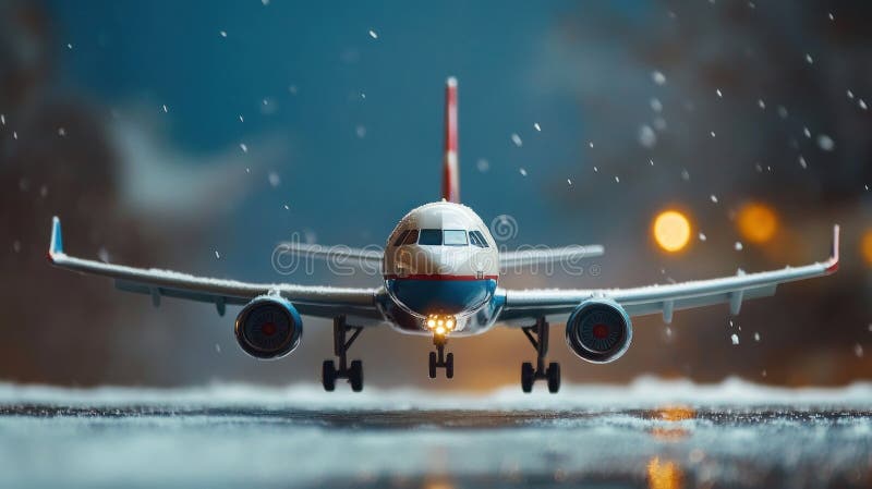 Airplane Landing in Snowy Weather Conditions Stock Illustration ...
