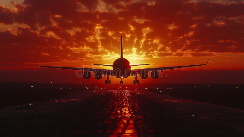 Airplane Landing at Sunset, Pixel Art Stock Illustration - Illustration ...
