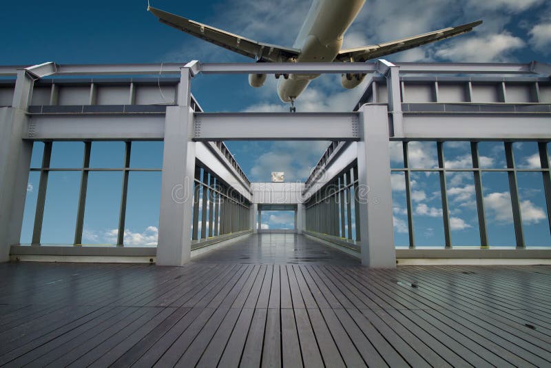 Airplane Landing with Viewing Platform Stock Image - Image of plane ...