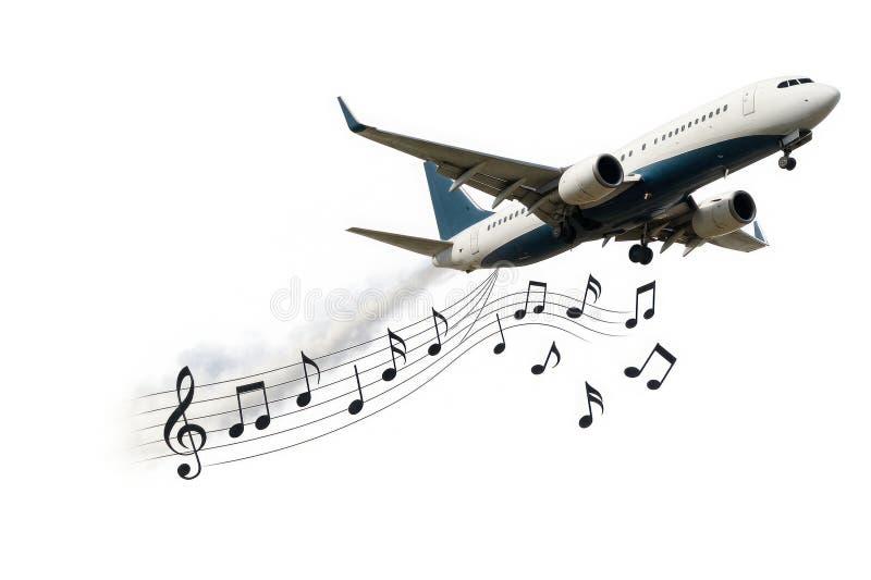 An Airplane that Leaves Musical Notes Behind it. Stock Photo - Image of ...