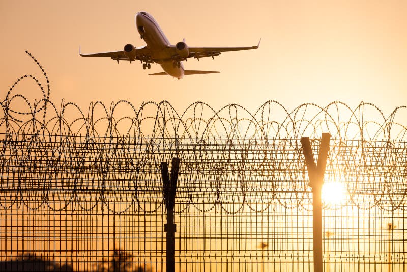 Airplane left the airport stock image. Image of barbed - 67134473
