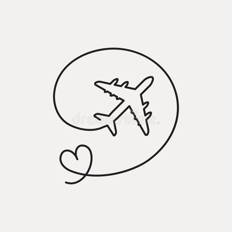 Airplane Line Path, Airplane Heart Icon Vector Illustration Stock ...