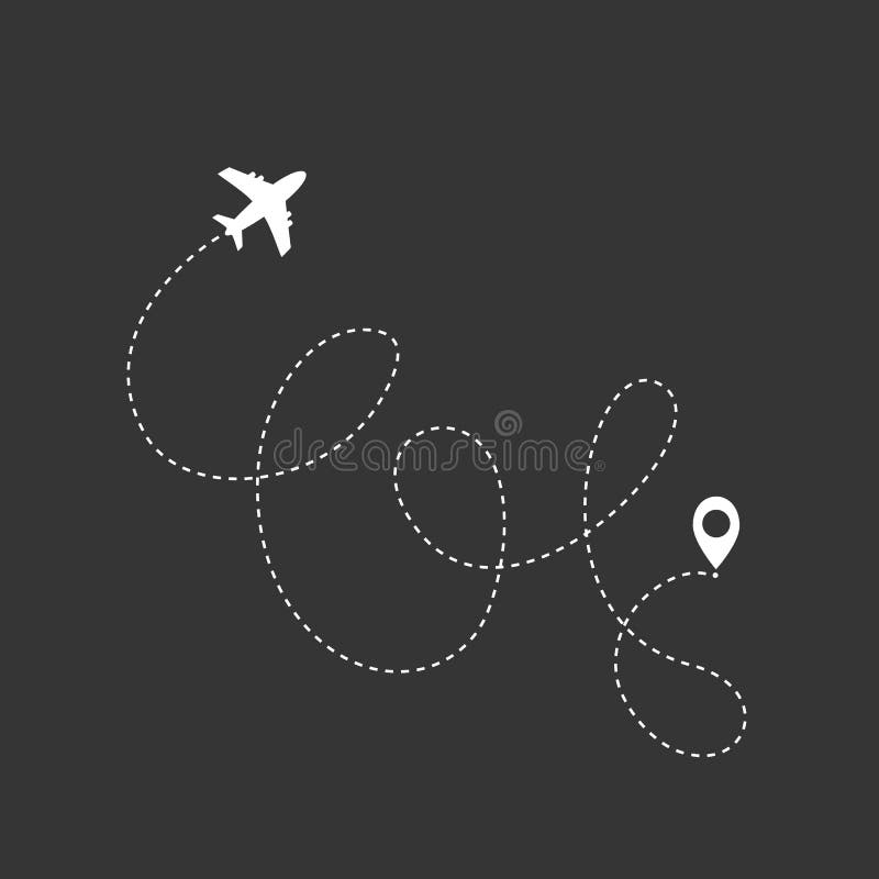 Airplane Line Path Icon of Air Plane Flight Route with Start Point and ...