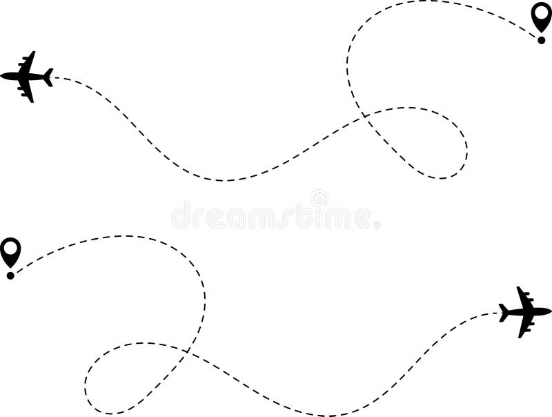Airplane Line Path Icon of Air Plane Flight Route with Start Point and ...
