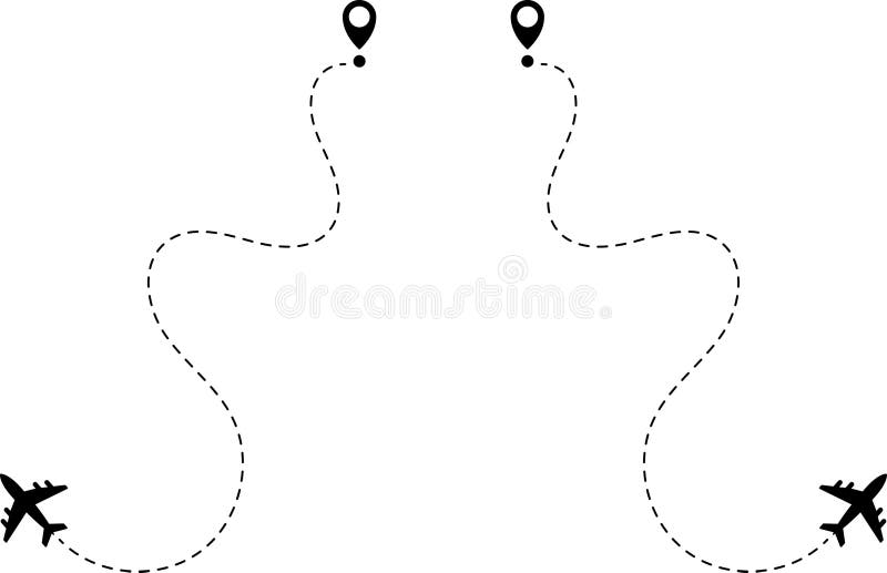 Airplane Line Path Icon of Air Plane Flight Route with Start Point and ...