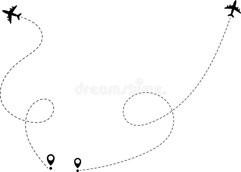Airplane Line Path Icon of Air Plane Flight Route with Start Point and ...