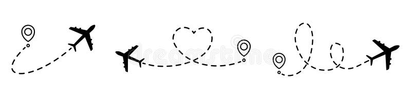 Airplane Line Dotted Path in Heart Shape Stock Illustration ...