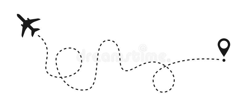 Airplane Line Path Route. Plane Flight Way Start Point Dash Line Trace ...