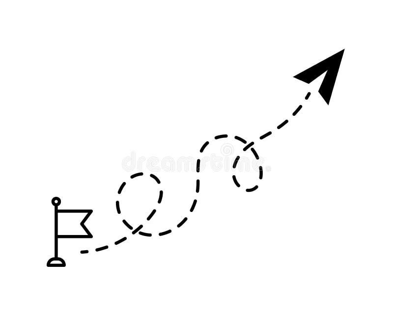 Airplane Line Path Vector Icon of Start Point and Dash Line Trace for ...