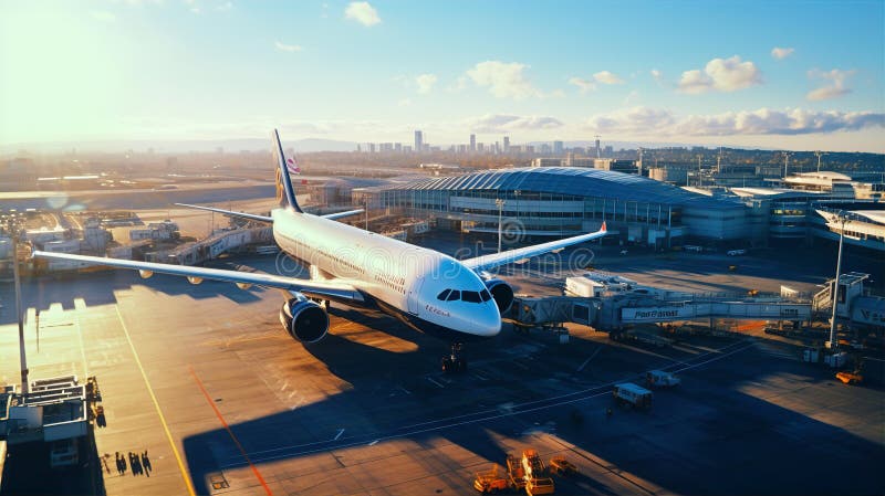 Airplane Loading Stuff and Gets Ready To Fly Off at Beautiful Sunset ...