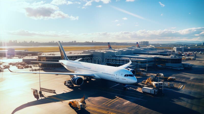 Airplane Loading Stuff and Gets Ready To Fly Off at Beautiful Sunset ...
