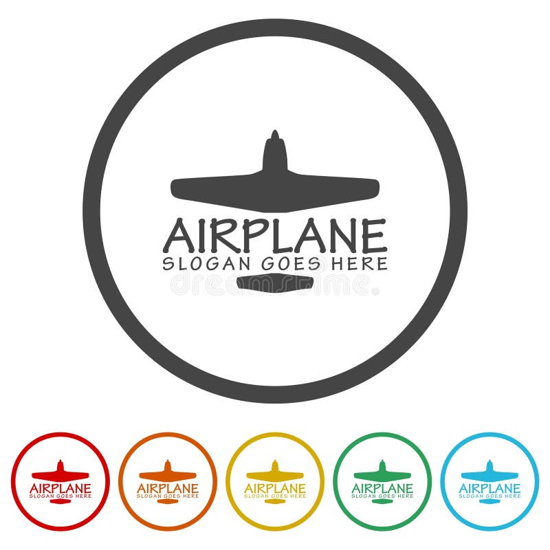 Airplane Logo Template. Set Icons in Color Circle Buttons Stock Vector ...