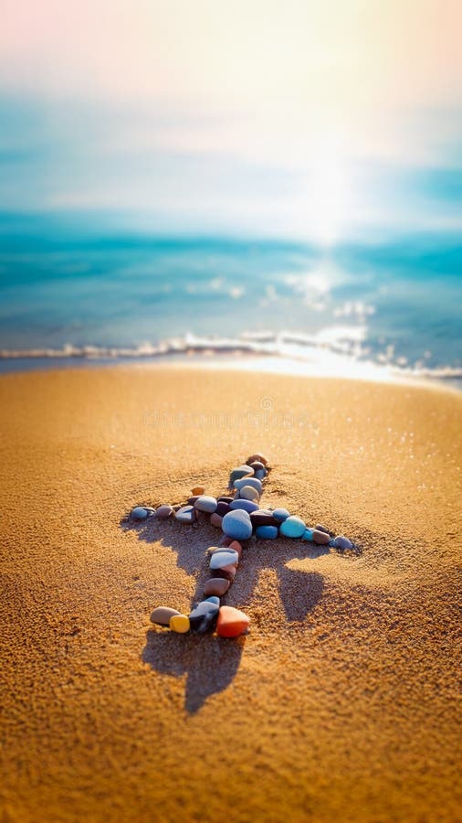 Airplane Made of Stones on the Beach, Travel Concept Stock Illustration ...
