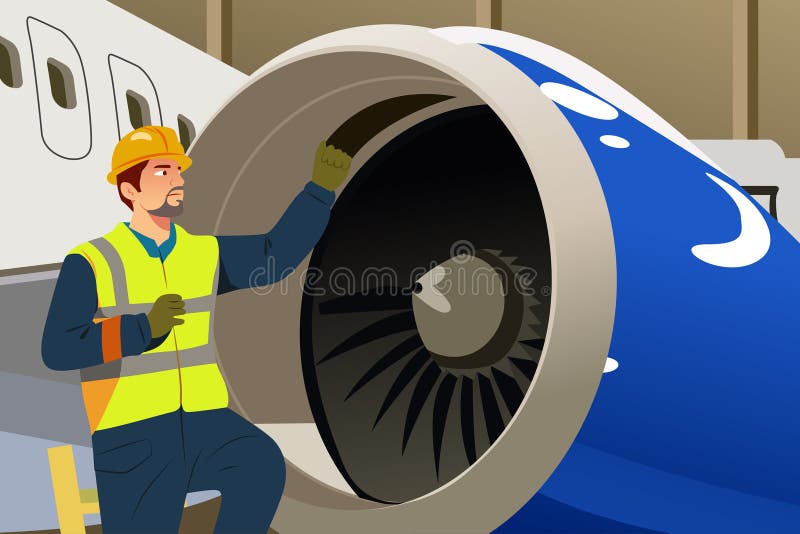 Airplane Maintenance Worker Engineer Technician Working Vector ...