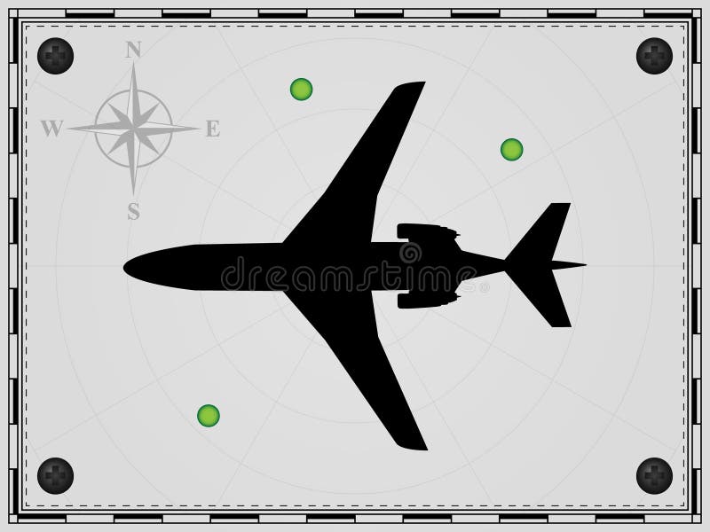 Airplane on a Map Background with Radar Elements. Aircraft. Wind Rose ...