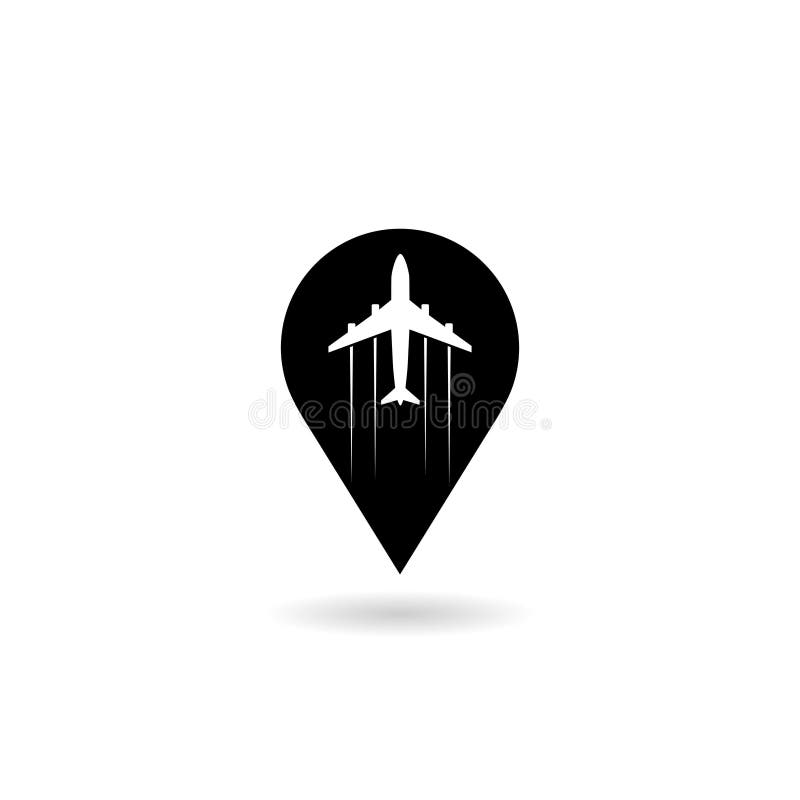 Airplane Map Pin Icon with Shadow Stock Vector - Illustration of ...