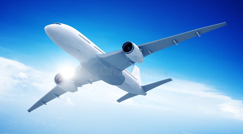 Airplane Mid in the Air and Blue Sky Stock Image - Image of cloudscape ...