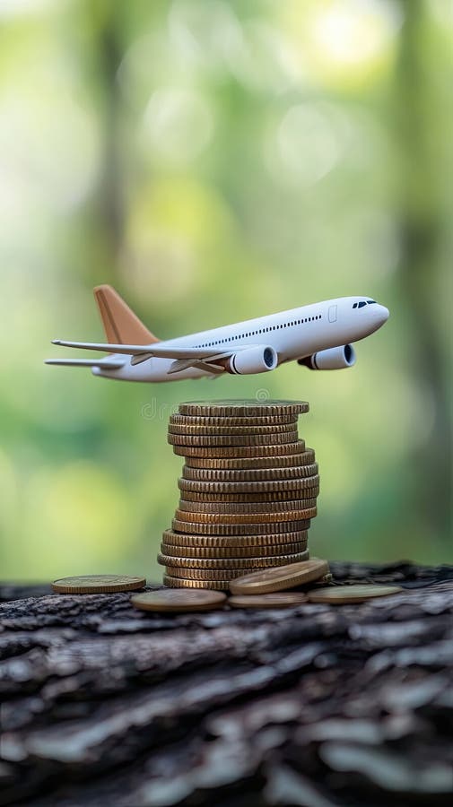 Airplane Model Above Coins. Travel Cost Concept Stock Photo - Image of ...