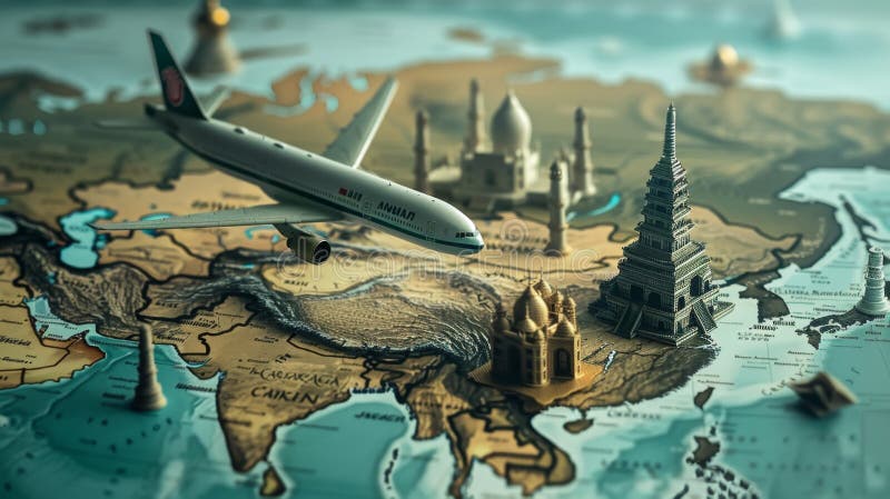Airplane Model Flying Over Asia on World Map Stock Photo - Image of ...